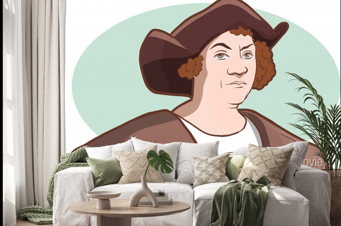 Portrait drawing of christopher columbus vector illustration • wall ...